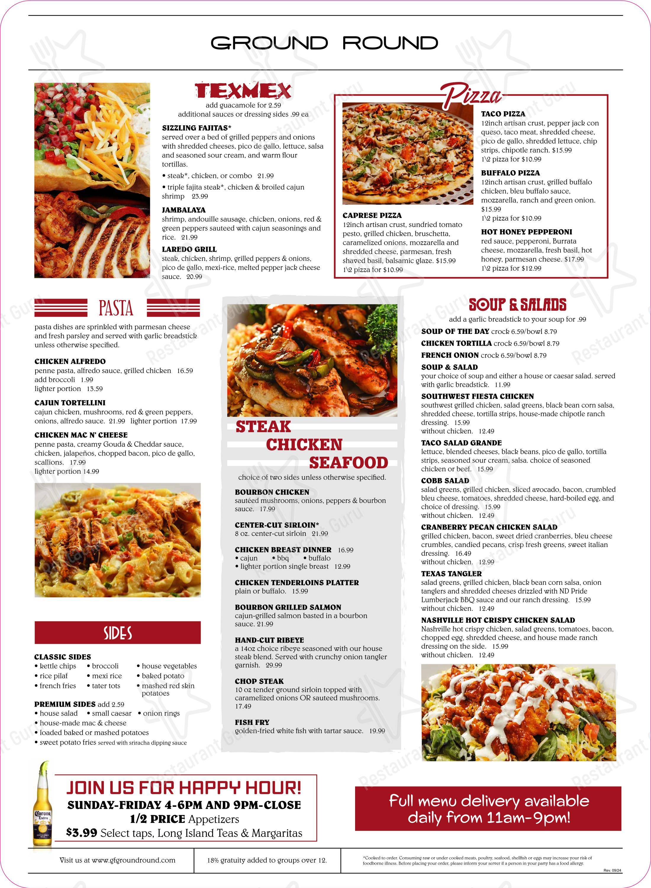 Menu at Ground Round Grill & Bar-Grand Forks, ND, Grand Forks, 32nd Ave S