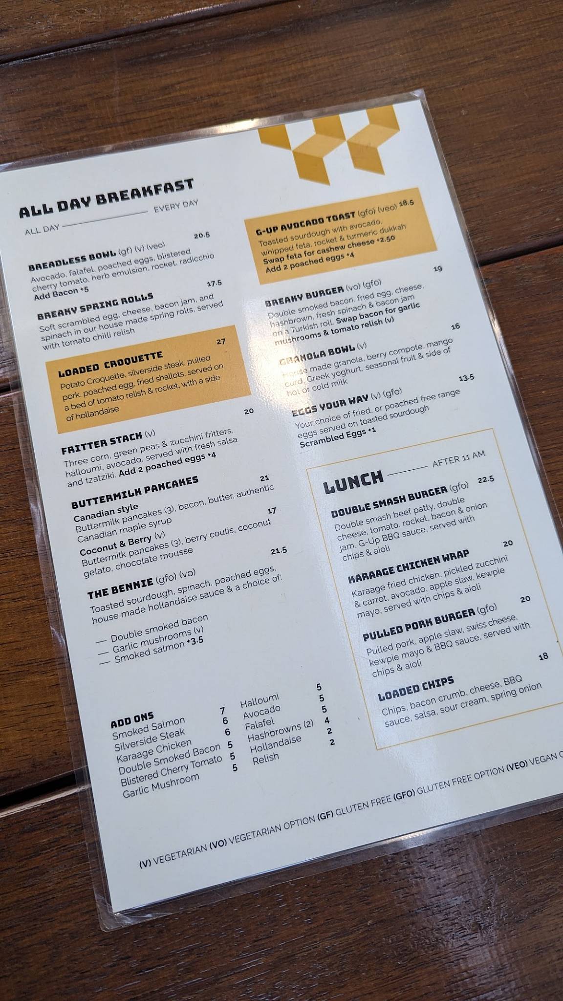 Menu at Ground Up Cafe, Toowoomba City