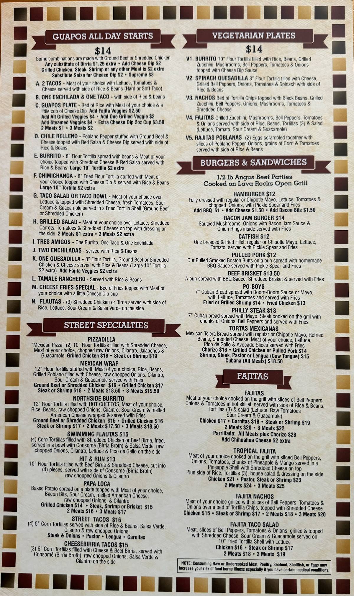 Menu at Guapos Barnyard Grill And BBQ, Smithdale