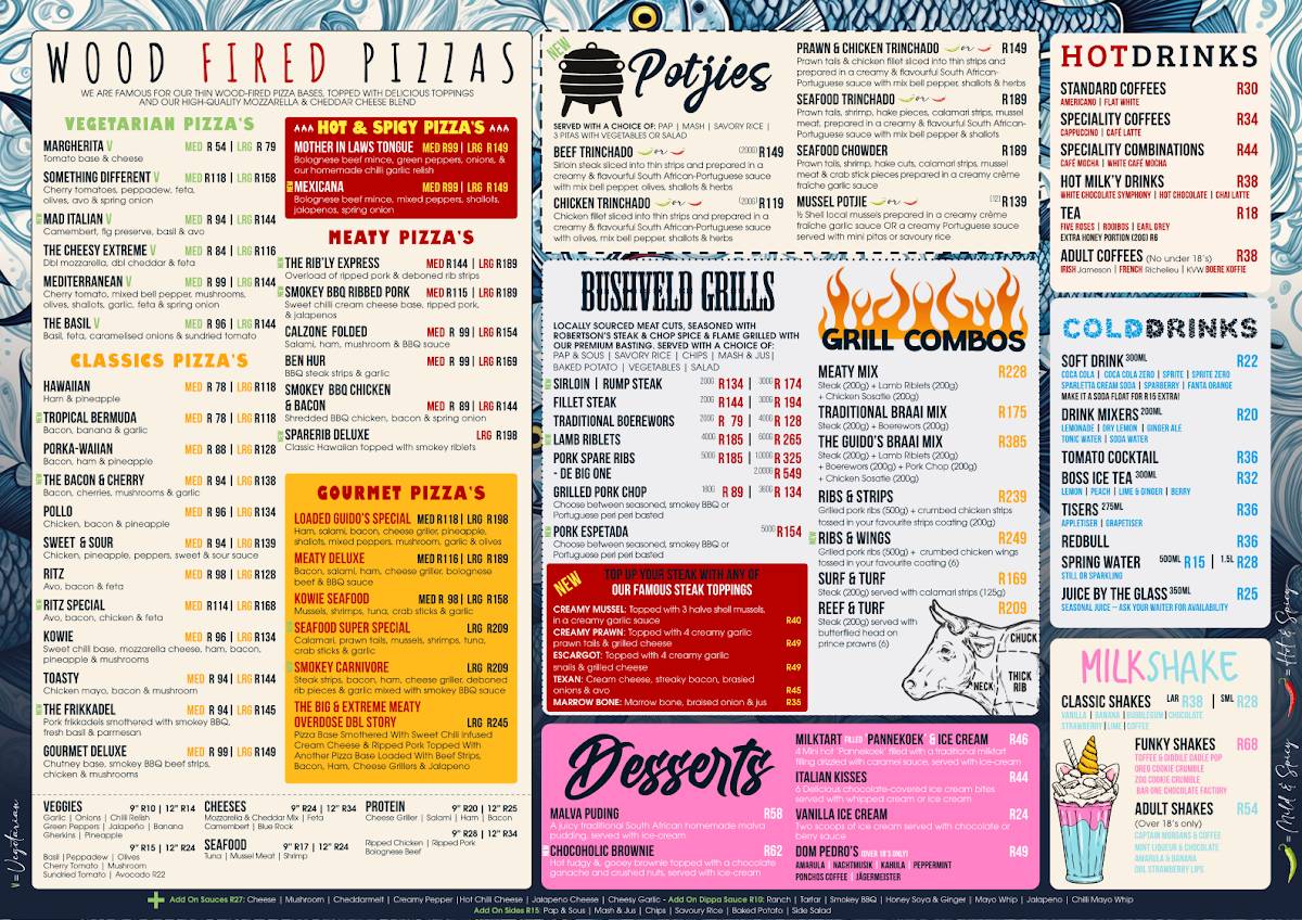 Menu at Guido's Port Alfred restaurant, Port Alfred