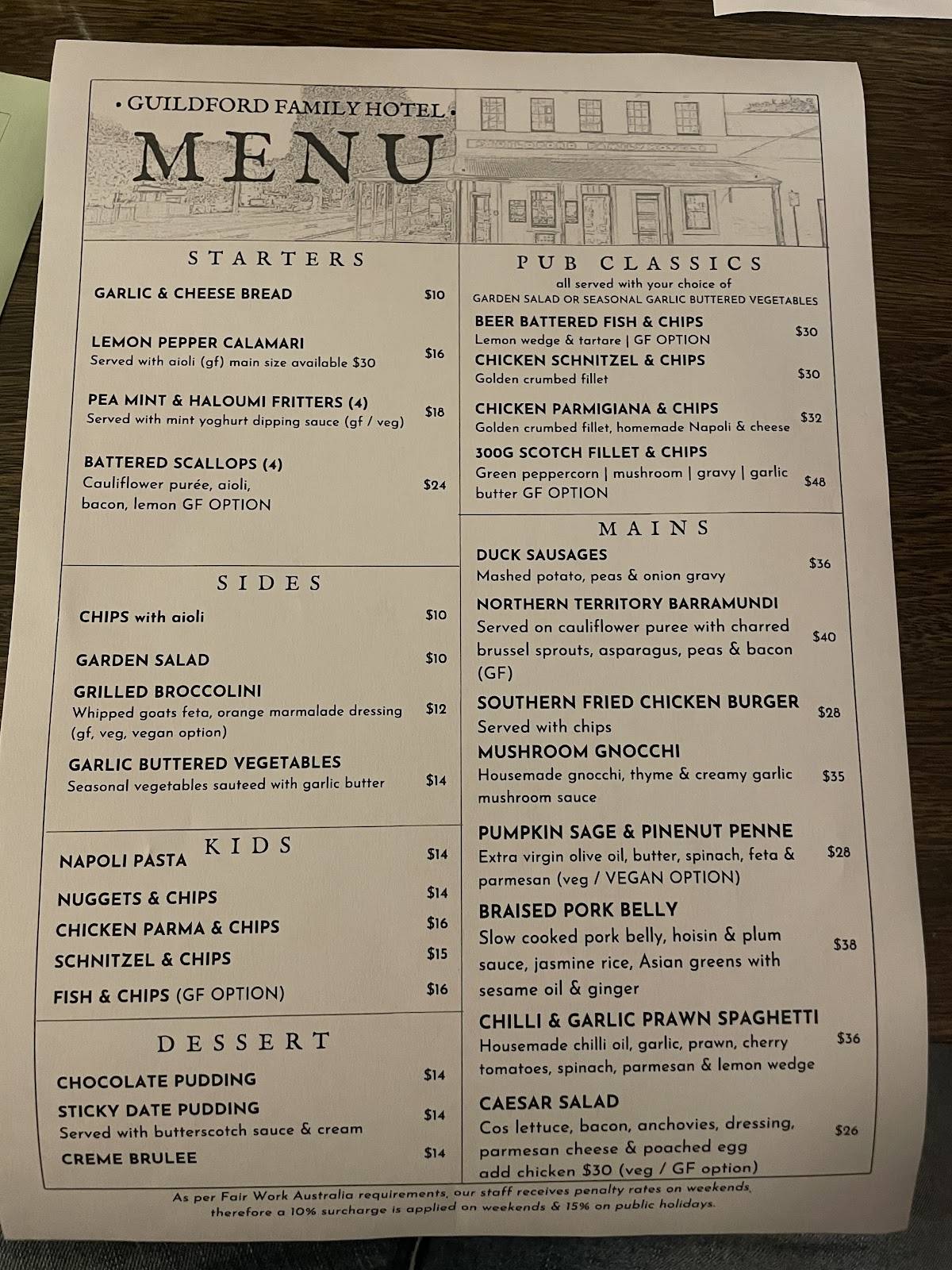 Menu at Guildford Family Hotel pub & bar, Guildford