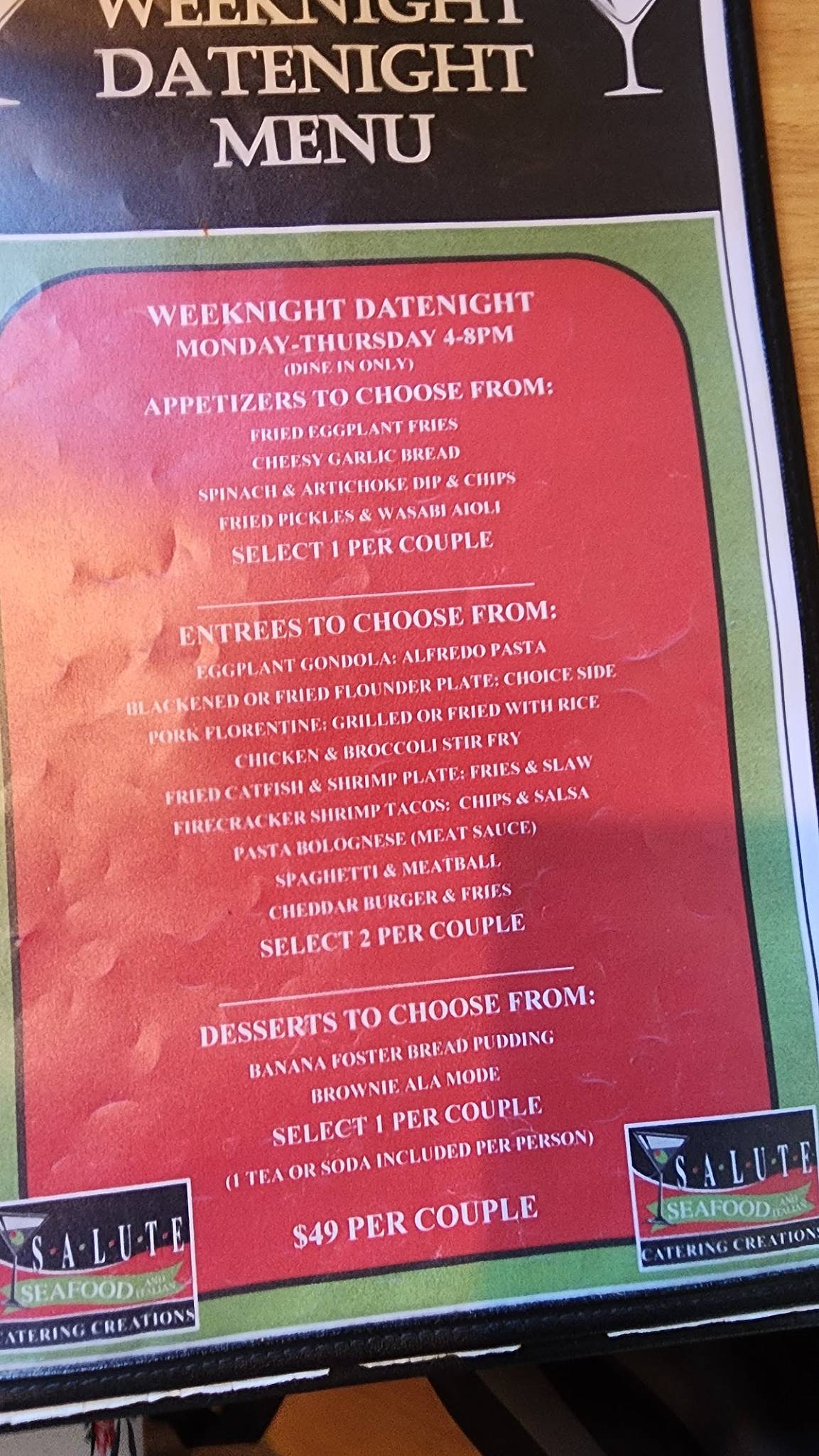 Menu at Salute Italian Restaurant, Gulfport