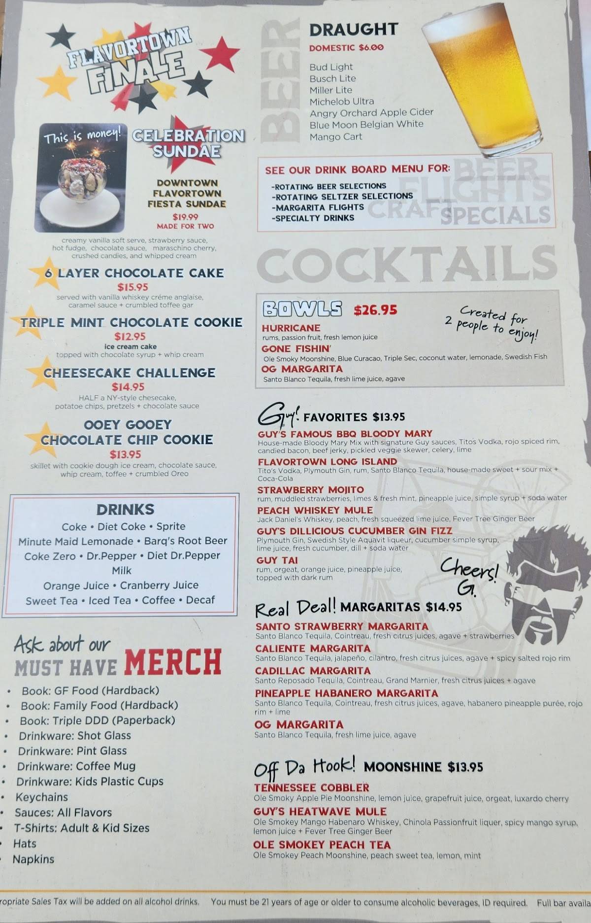 Menu at Guy Fieri's Branson Kitchen + Bar, Branson, 100 Branson Landing ...