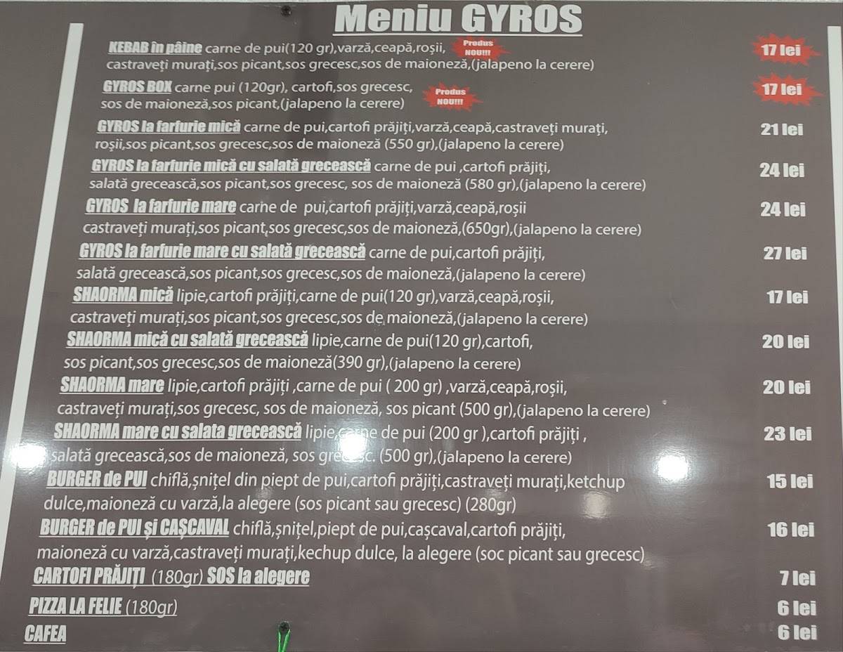 Menu at Gyros, Hunedoara