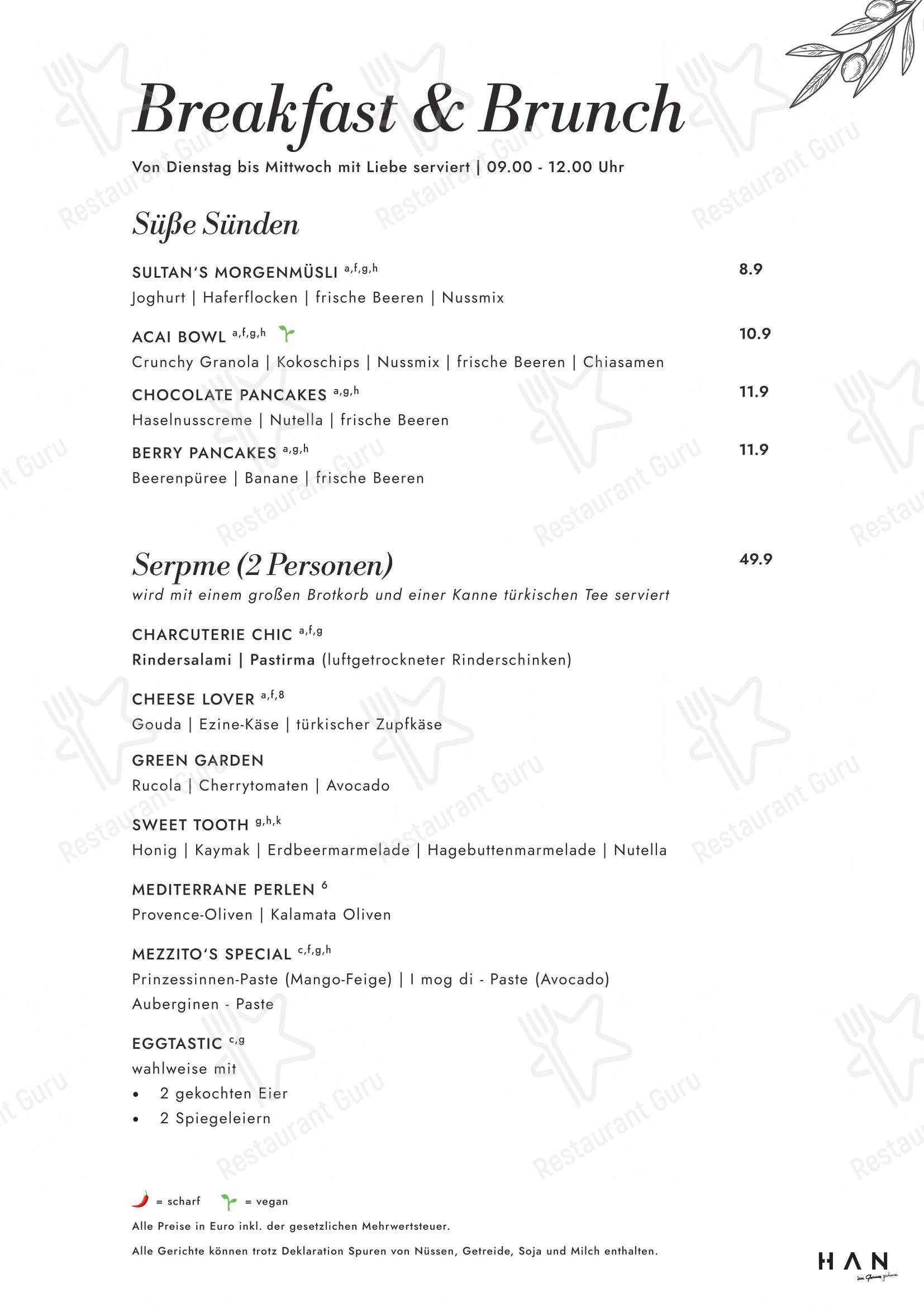 Speisekarte von HAN Restaurant, Café & Bar, München