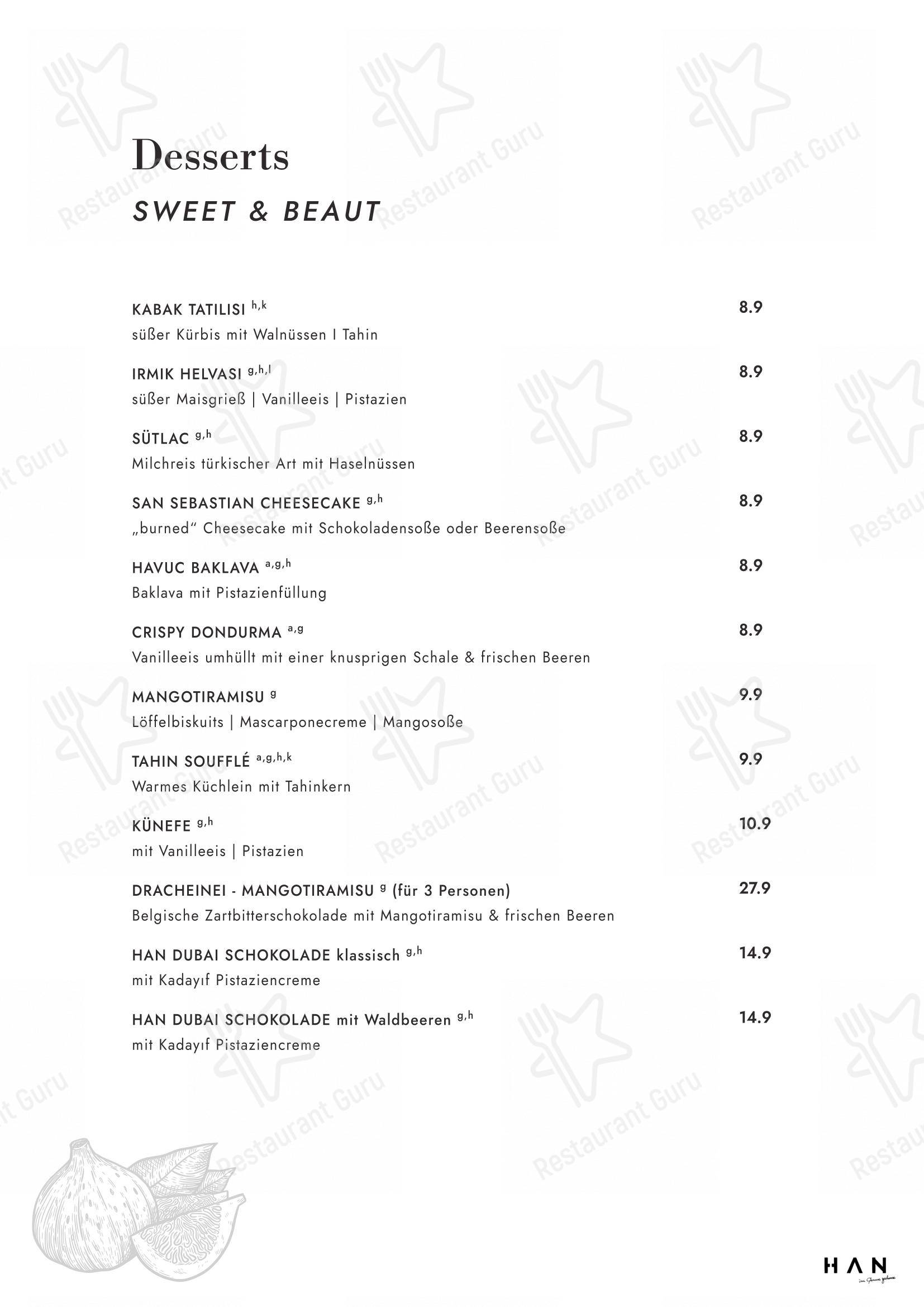 Speisekarte von HAN Restaurant, Café & Bar, München