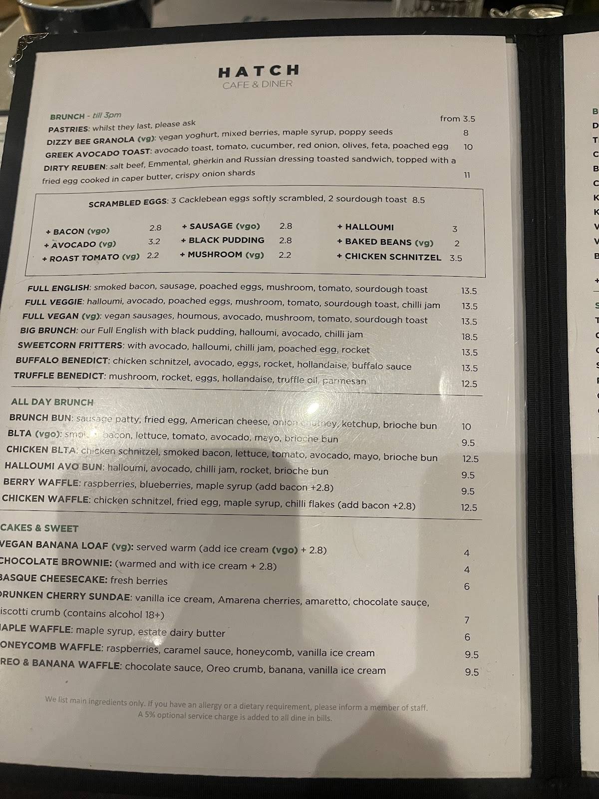 Menu at HATCH restaurant, St Albans, 7-8 Christopher Pl