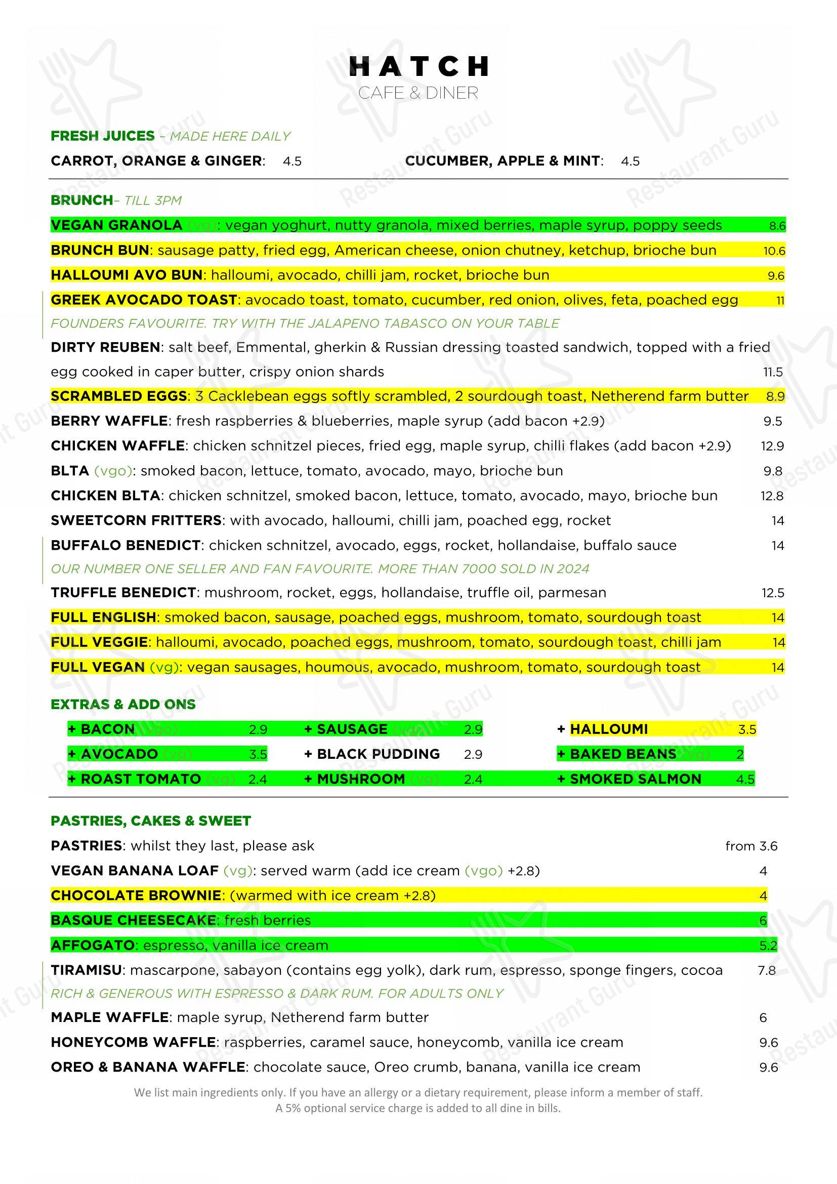 Menu at HATCH restaurant, St Albans, 7-8 Christopher Pl
