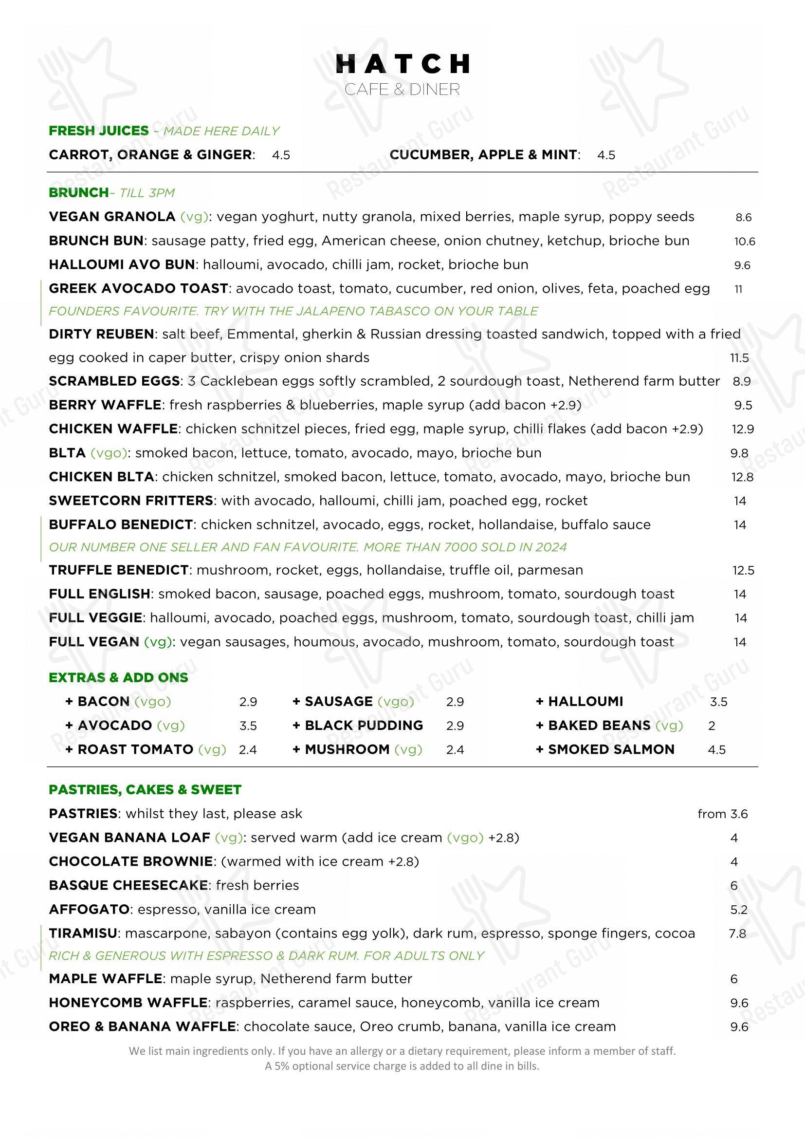 Menu at HATCH restaurant, St Albans, 7-8 Christopher Pl