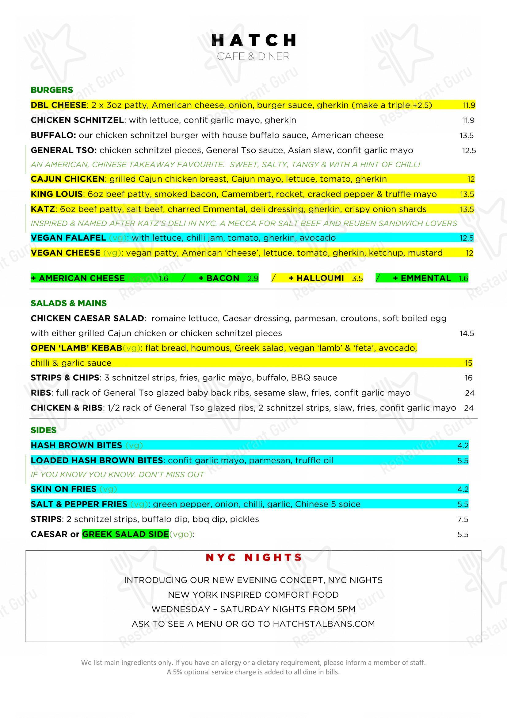 Menu at HATCH restaurant, St Albans, 7-8 Christopher Pl