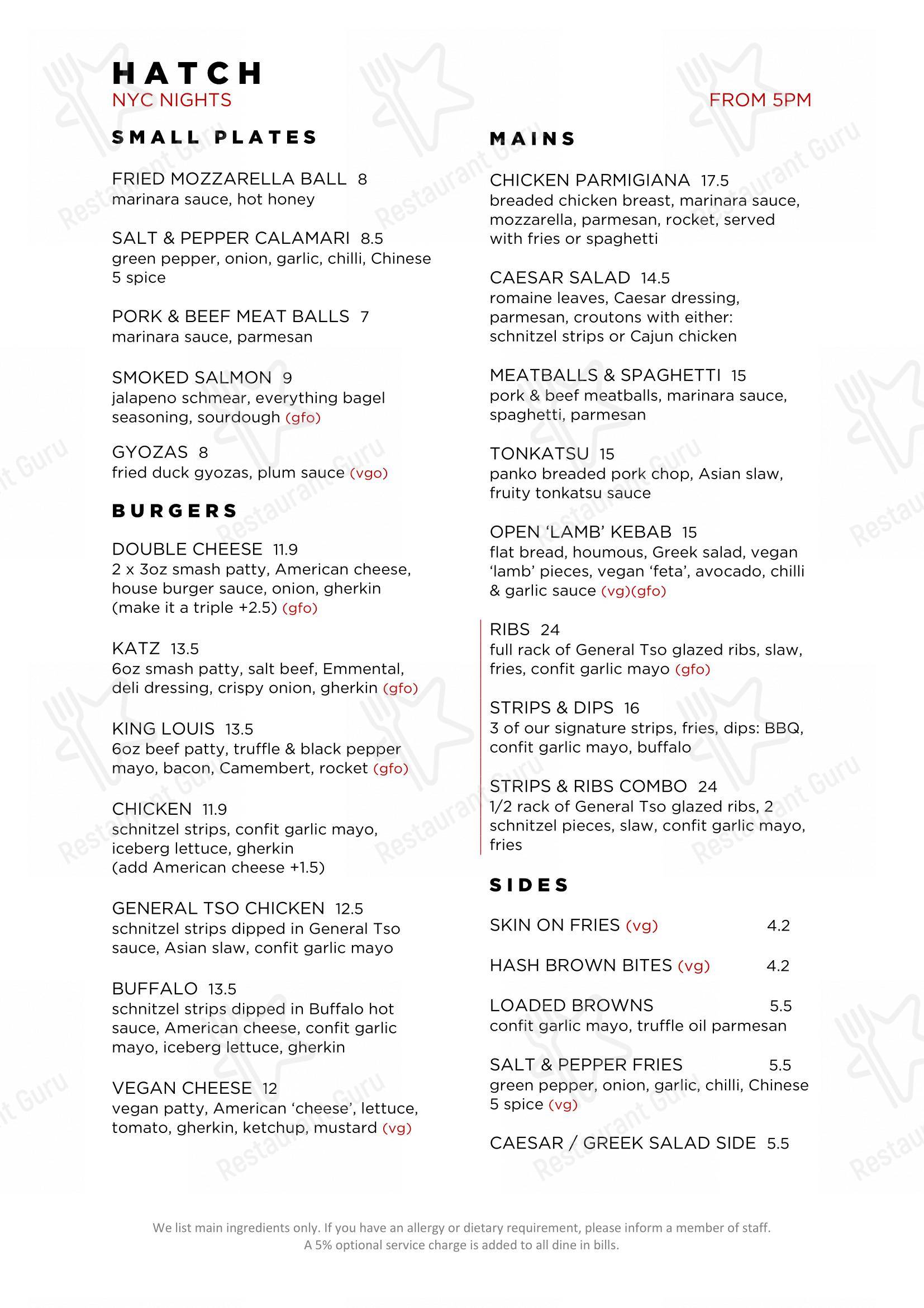 Menu at HATCH restaurant, St Albans, 7-8 Christopher Pl