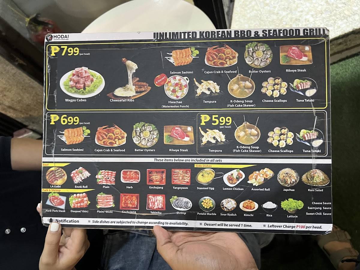 Menu at HODAI Unli BBQ & Seafood Grill Buffet, Quezon City