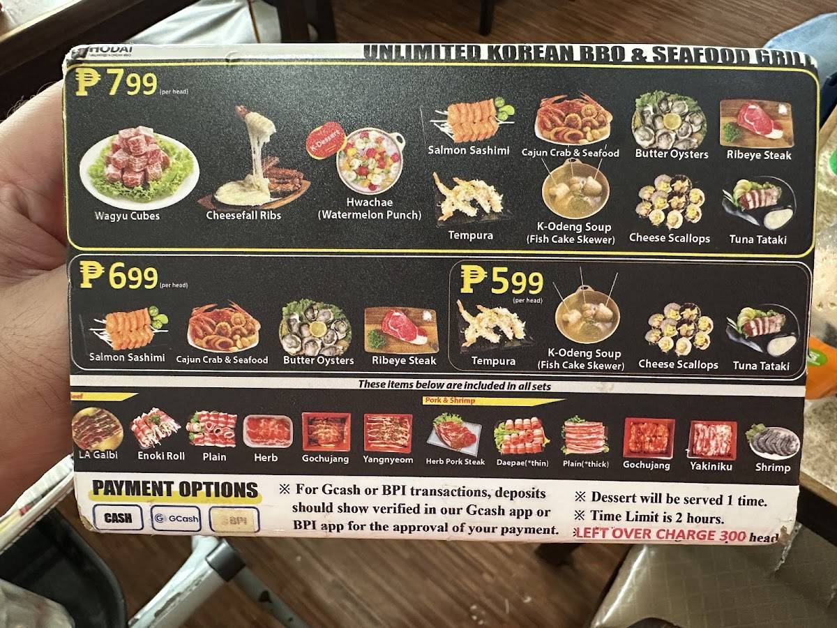 Menu at HODAI Unli BBQ & Seafood Grill Buffet, Quezon City