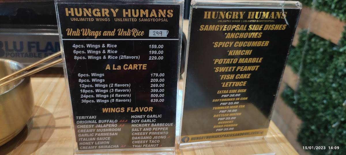 Menu at HUNGRY HUMANS PASIG SANDOVAL AVE. restaurant, Pasig