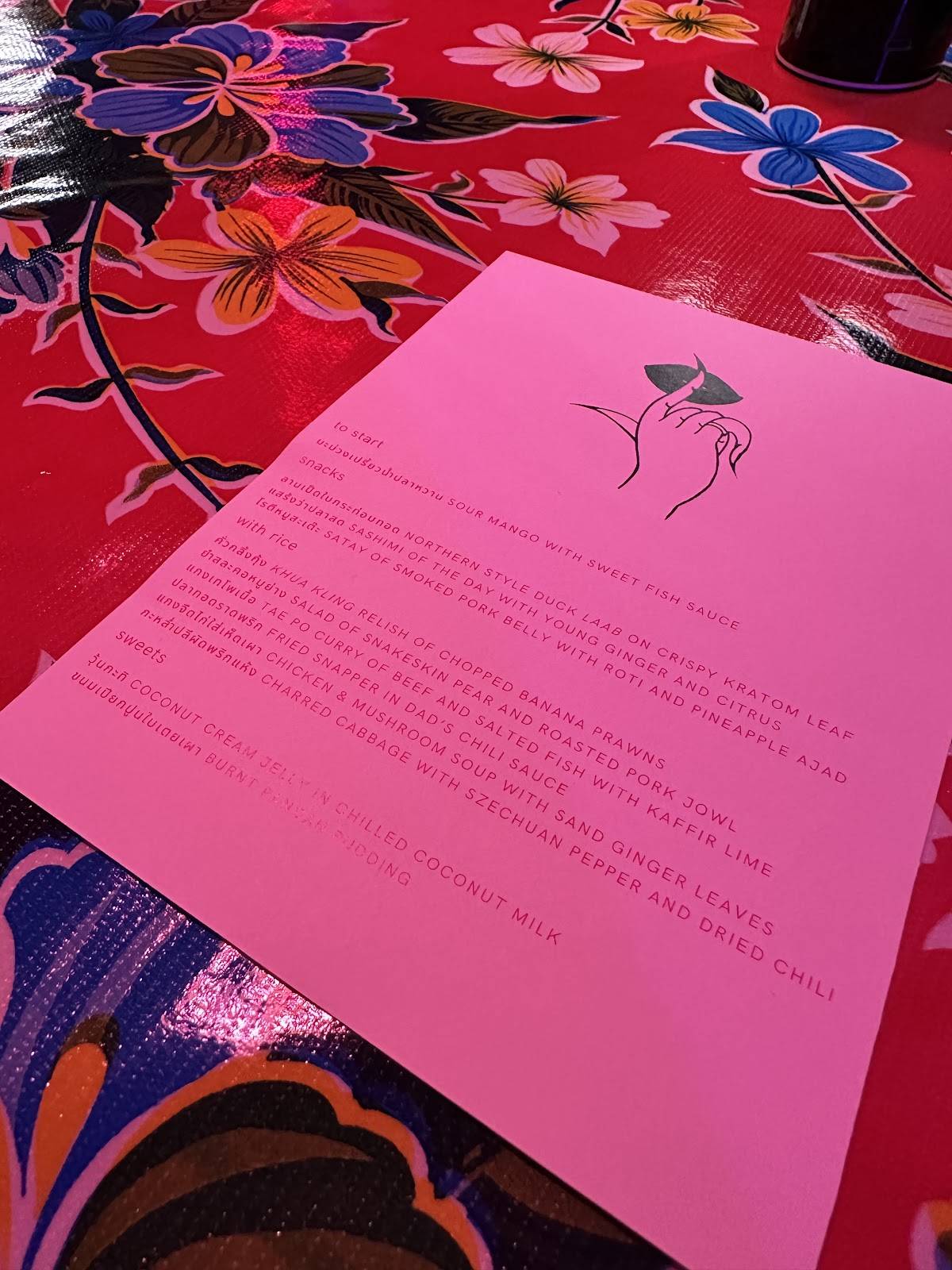 Menu at Haawm restaurant, Bangkok