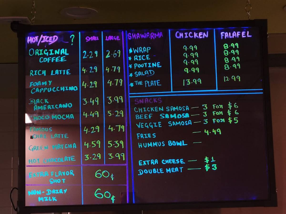 Menu at Habibiz Shawarma Cafe, Lindsay