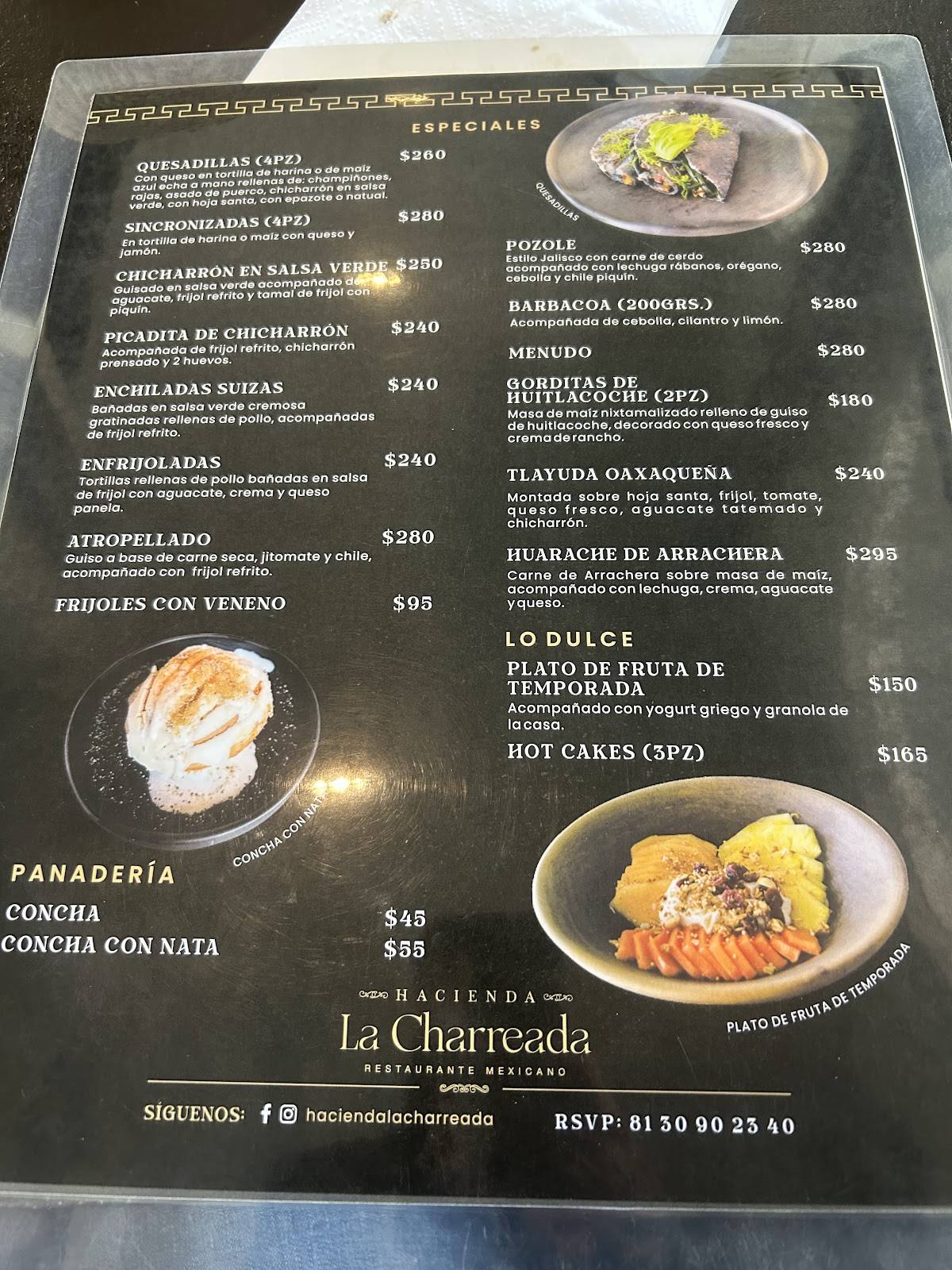 Carta del restaurante Hacienda La Charreada, Santiago