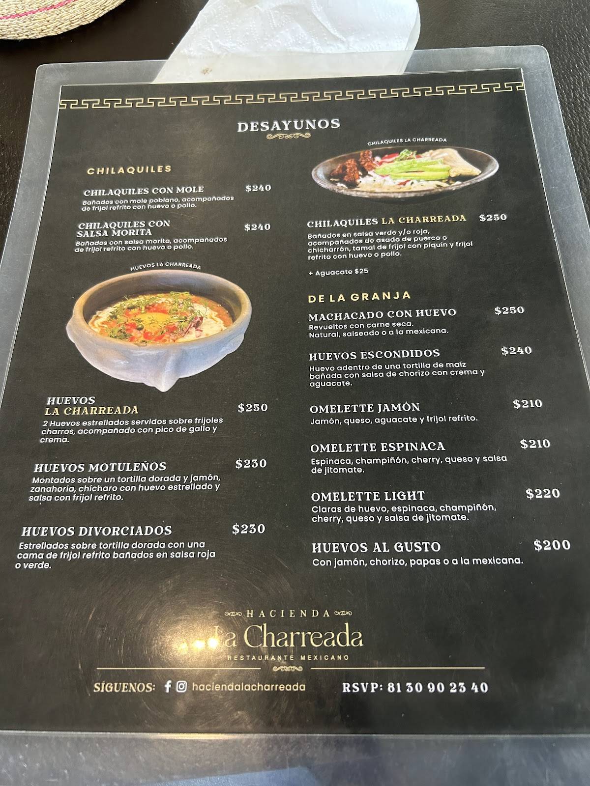Carta del restaurante Hacienda La Charreada, Santiago