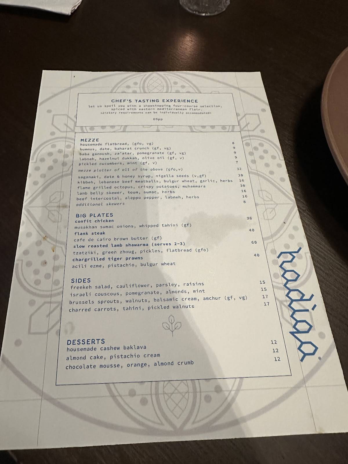 Menu at Hadiqa pub & bar, Perth