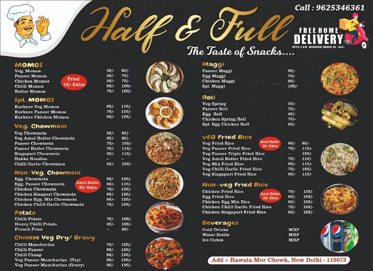Menu at Half & full, Delhi