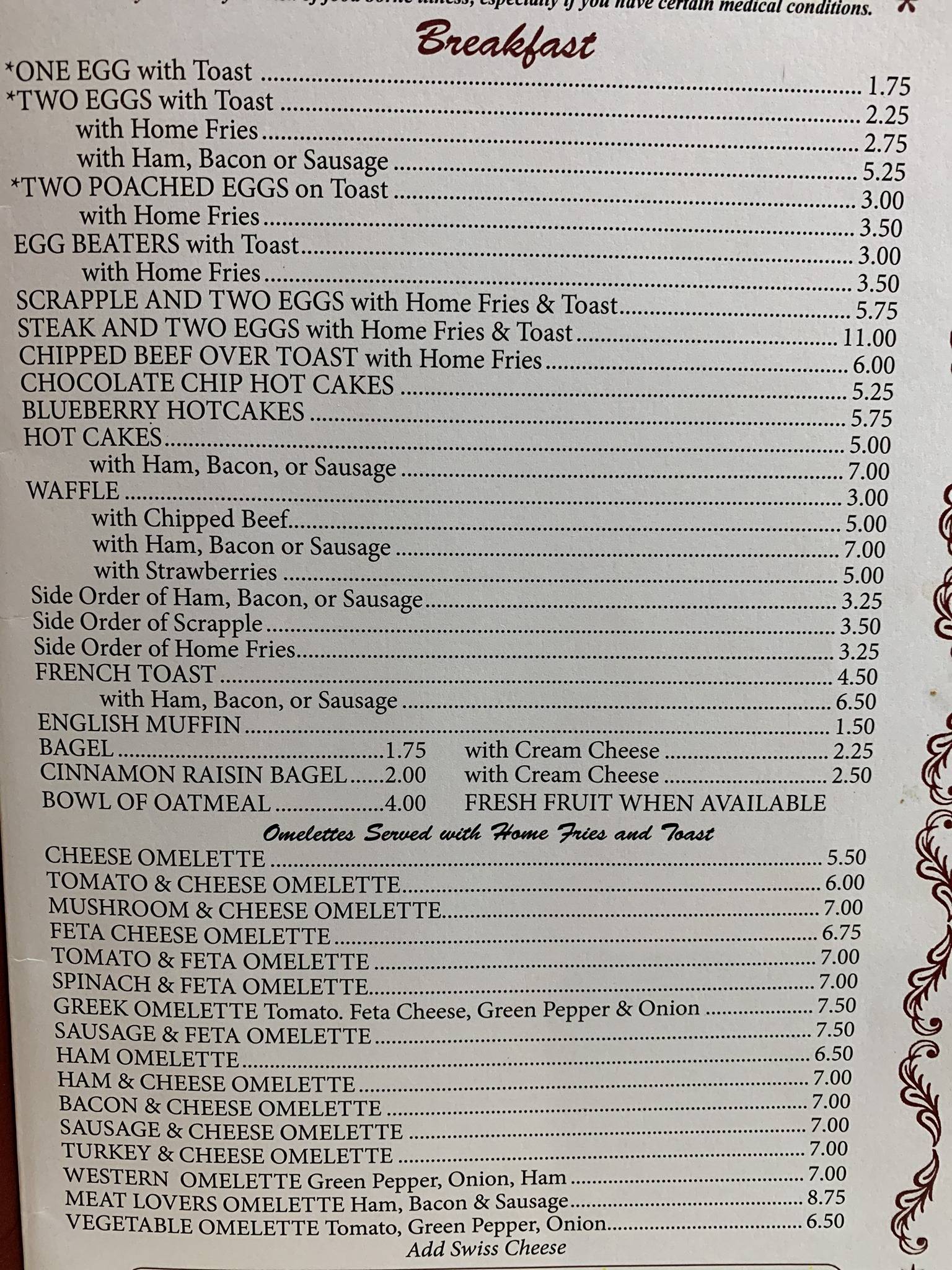 Menu at Hamilton Restaurant, Carlisle
