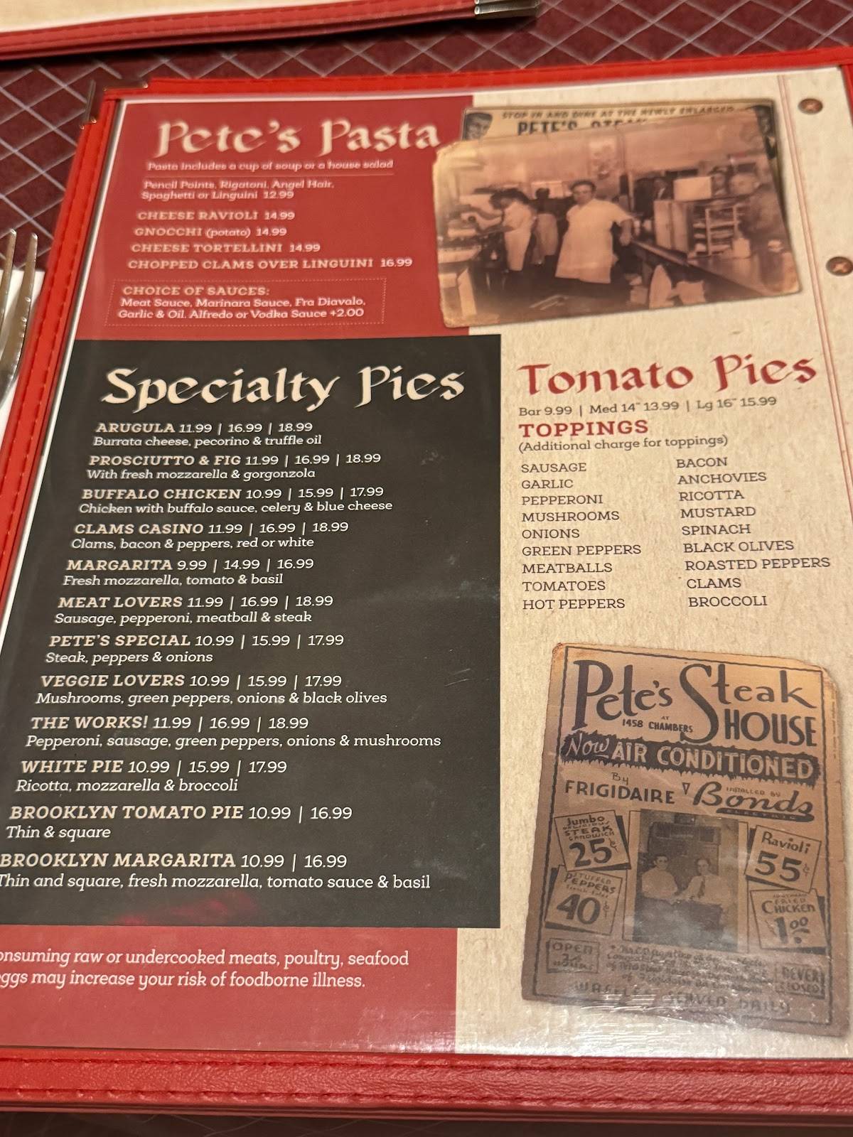 Menu at Pete's Steakhouse Tavern, Hamilton Township
