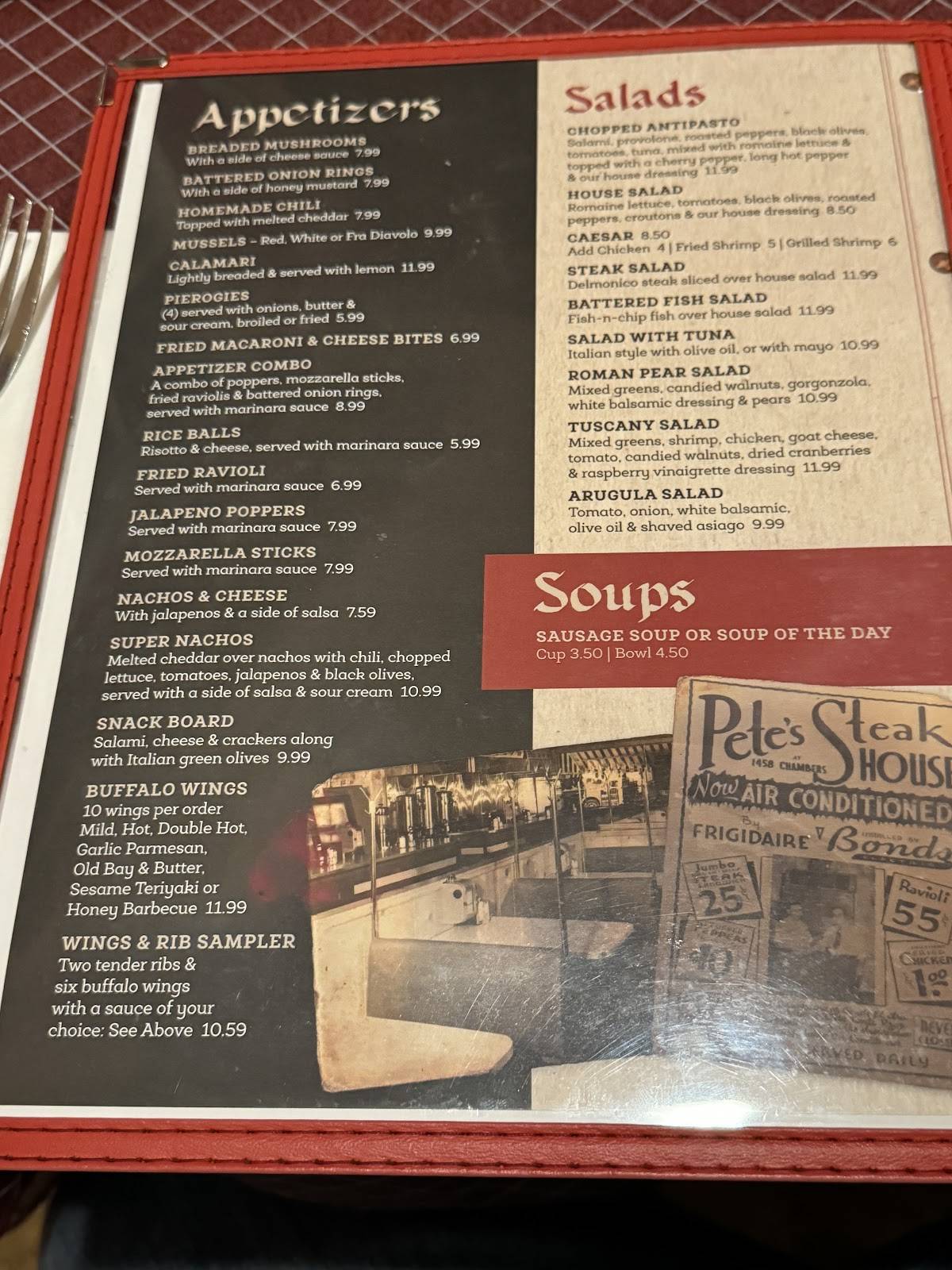 Menu at Pete's Steakhouse Tavern, Hamilton Township