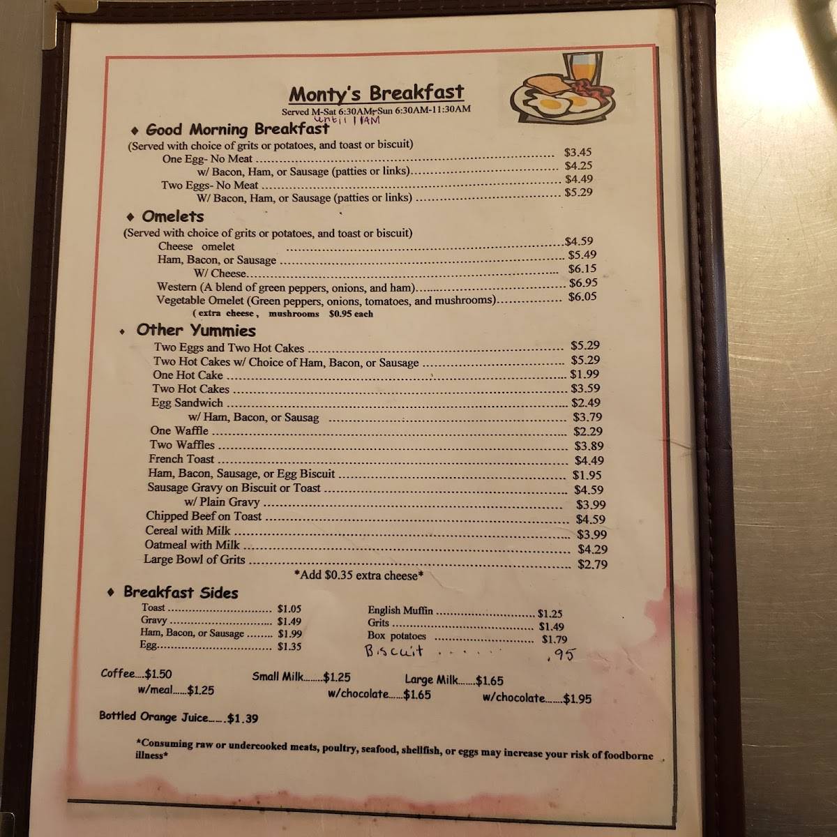 Menu at Monty's Penguin restaurant, Newport News