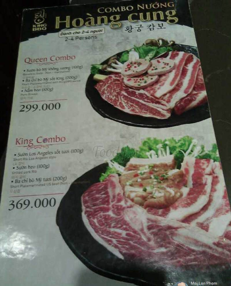 Menu at King BBQ, Hanoi, K1 P. Giảng Võ