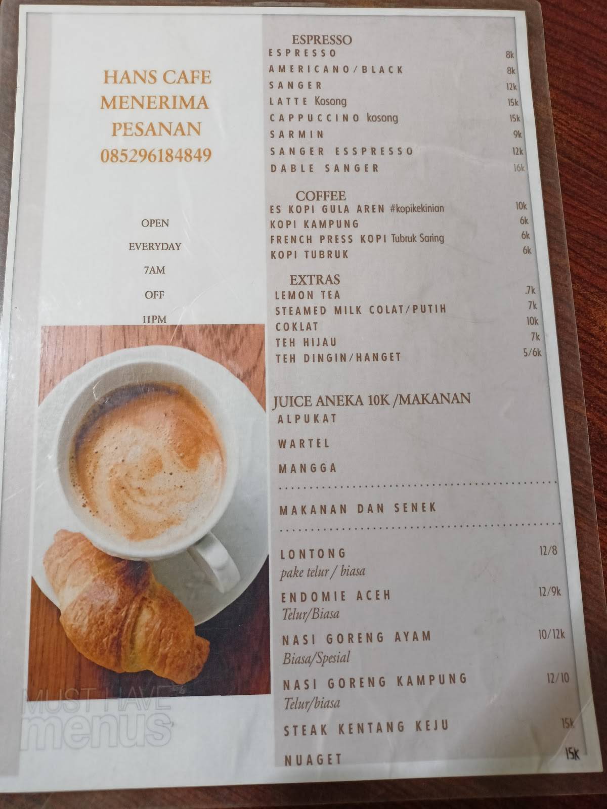 Menu at Han's Cafe, Indonesia, Jl. Pd. Baru