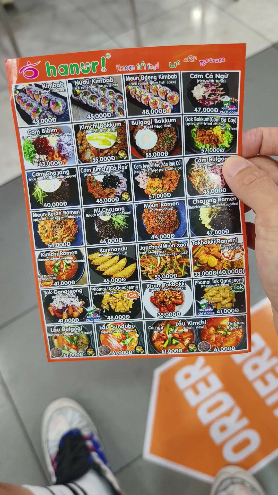 Menu at Hanuri Korean Fast Food, Ho Chi Minh City, 284 Nguyễn Đình Chiểu