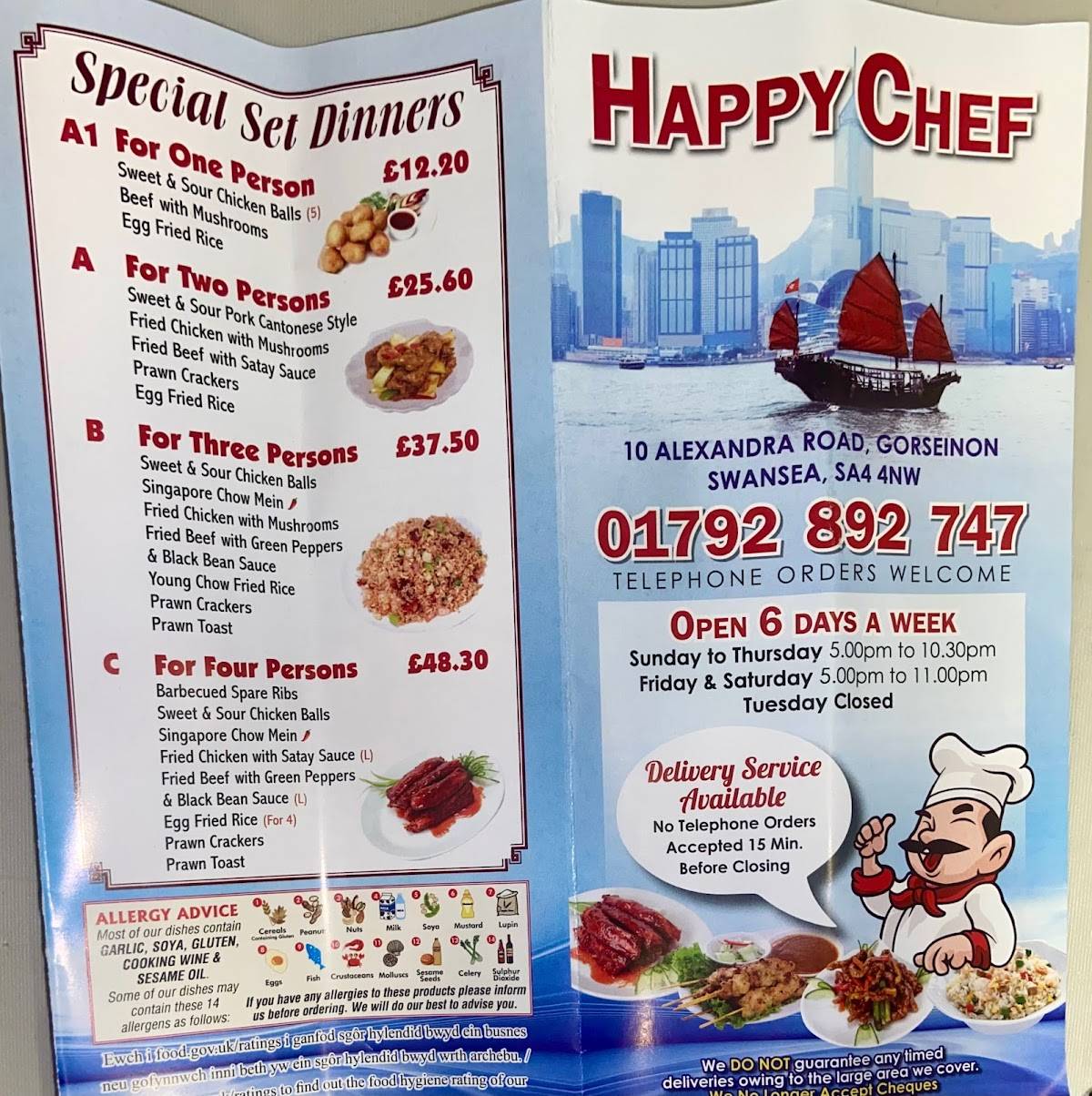 Menu at Happy Chef fast food, Llangennech