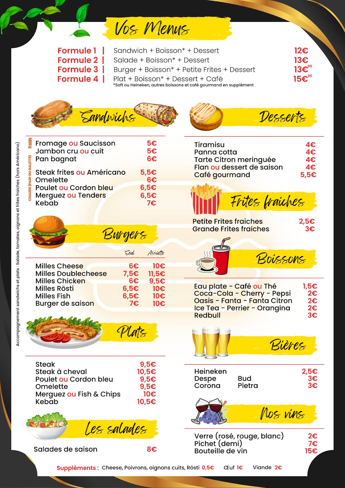 Menu au Snack Happy Milles restaurant, Aix-en-Provence
