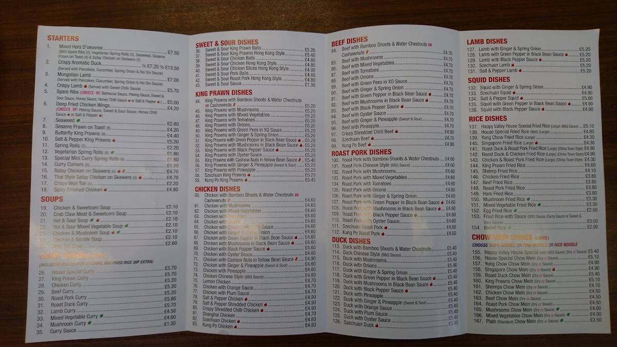 Menu at Happy Valley fast food, Trowbridge