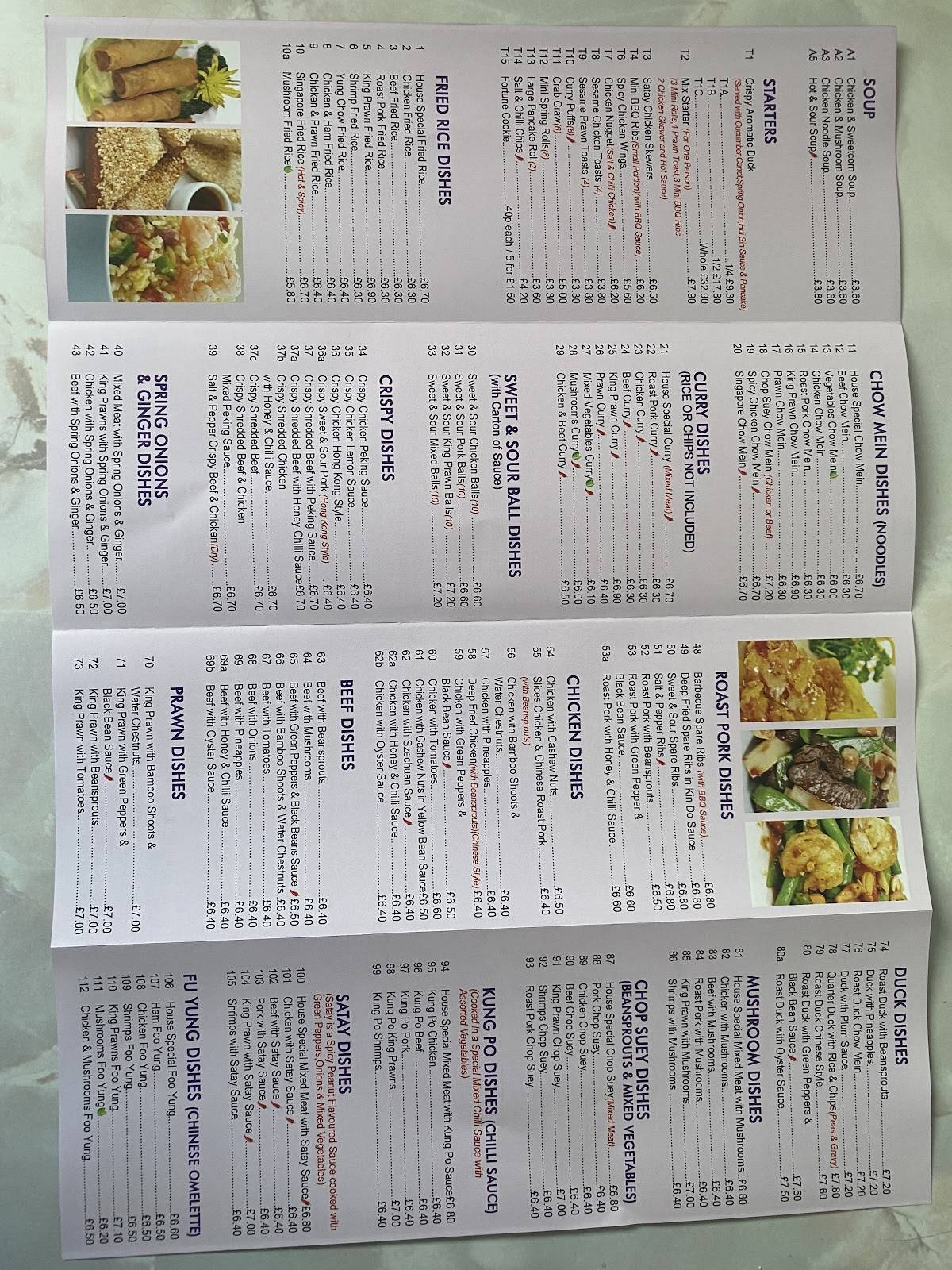 Menu at Happy Valley restaurant, Tonypandy