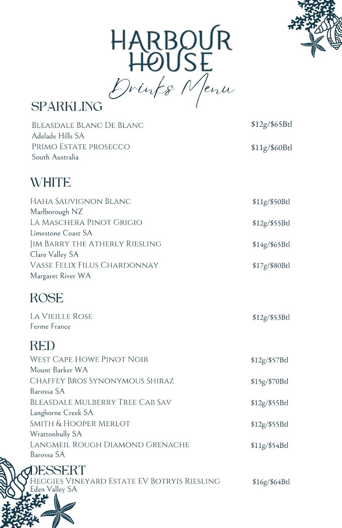 Menu at Harbour House Ulladulla restaurant, Ulladulla