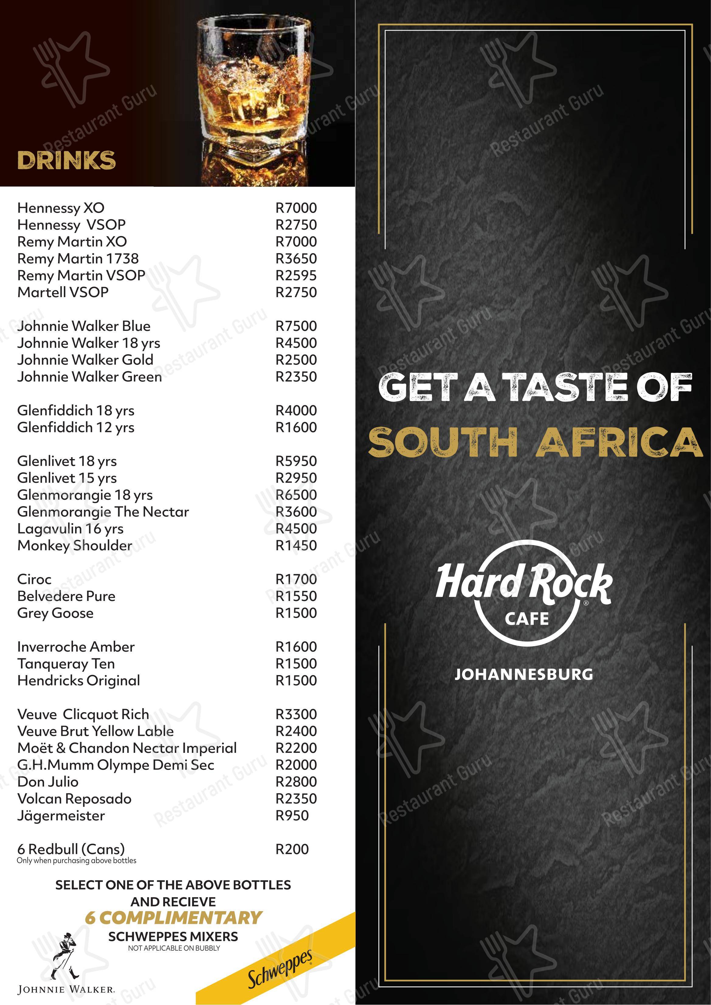 Menu at Hard Rock Cafe Johannesburg, Sandton, 10 & 10A