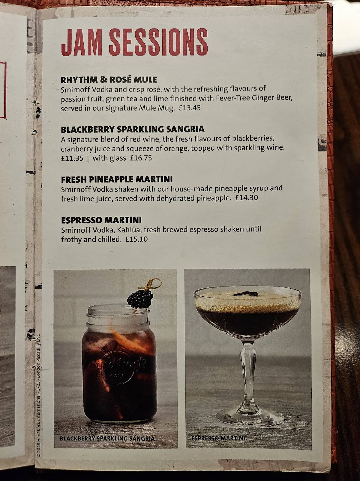Menu at Hard Rock Cafe, London, Building