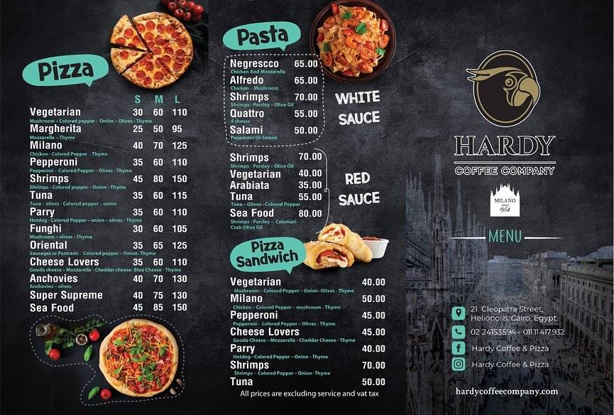 Menu at Hardy cafe, Cairo