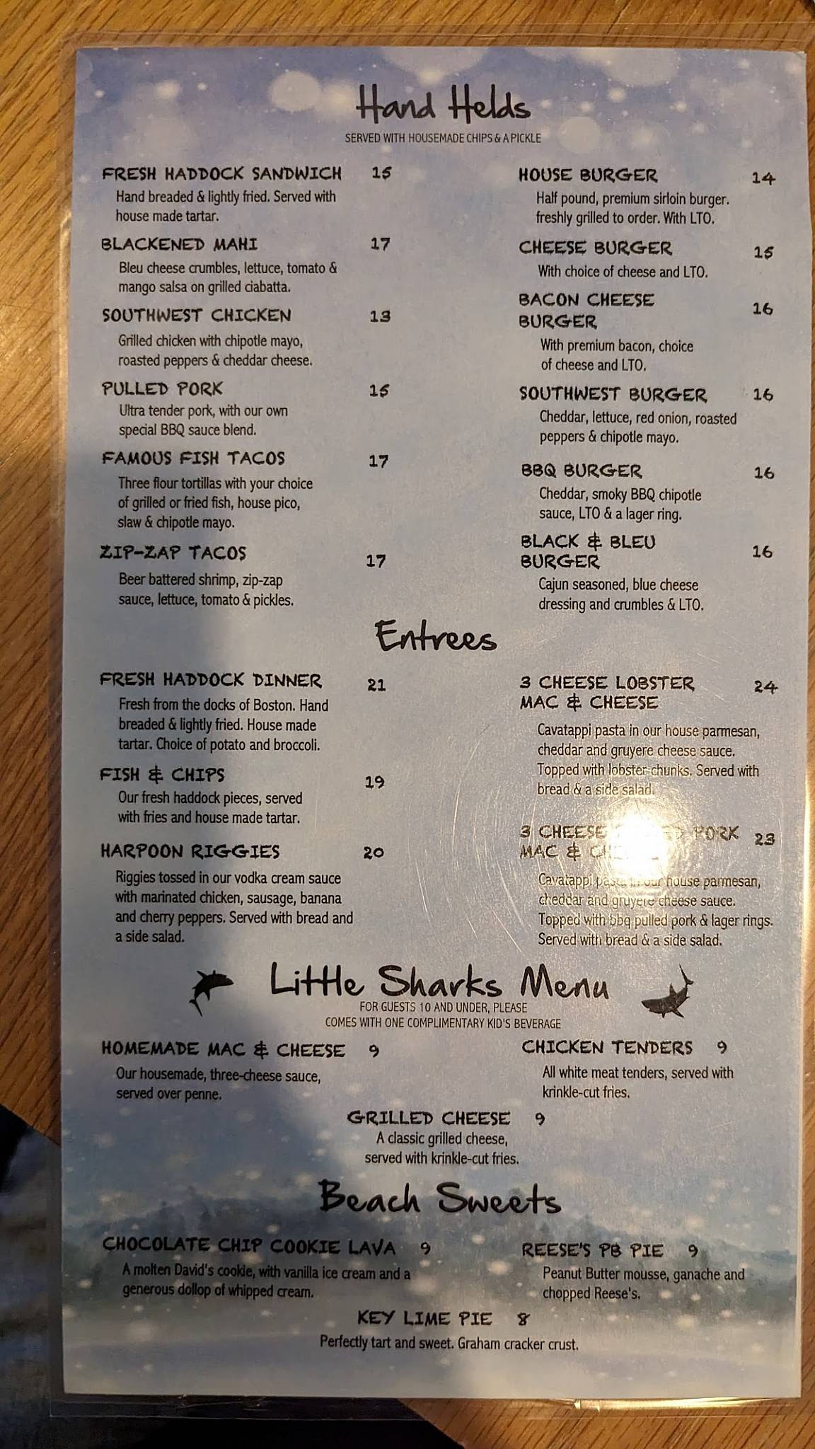 Menu at Harpoon Eddie's pizzeria, Sylvan Beach