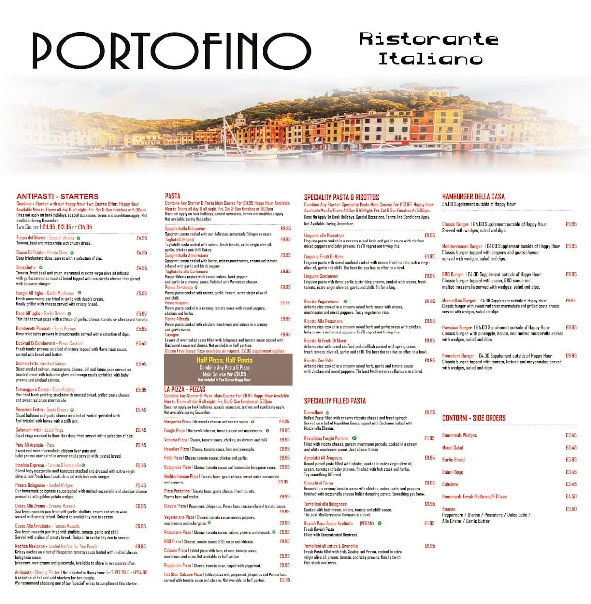 Menu at Portofino Harrogate restaurant, Harrogate
