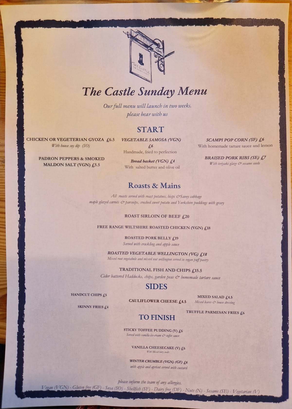 Menu at The Castle, Harrow pub & bar, Harrow, 30 West St