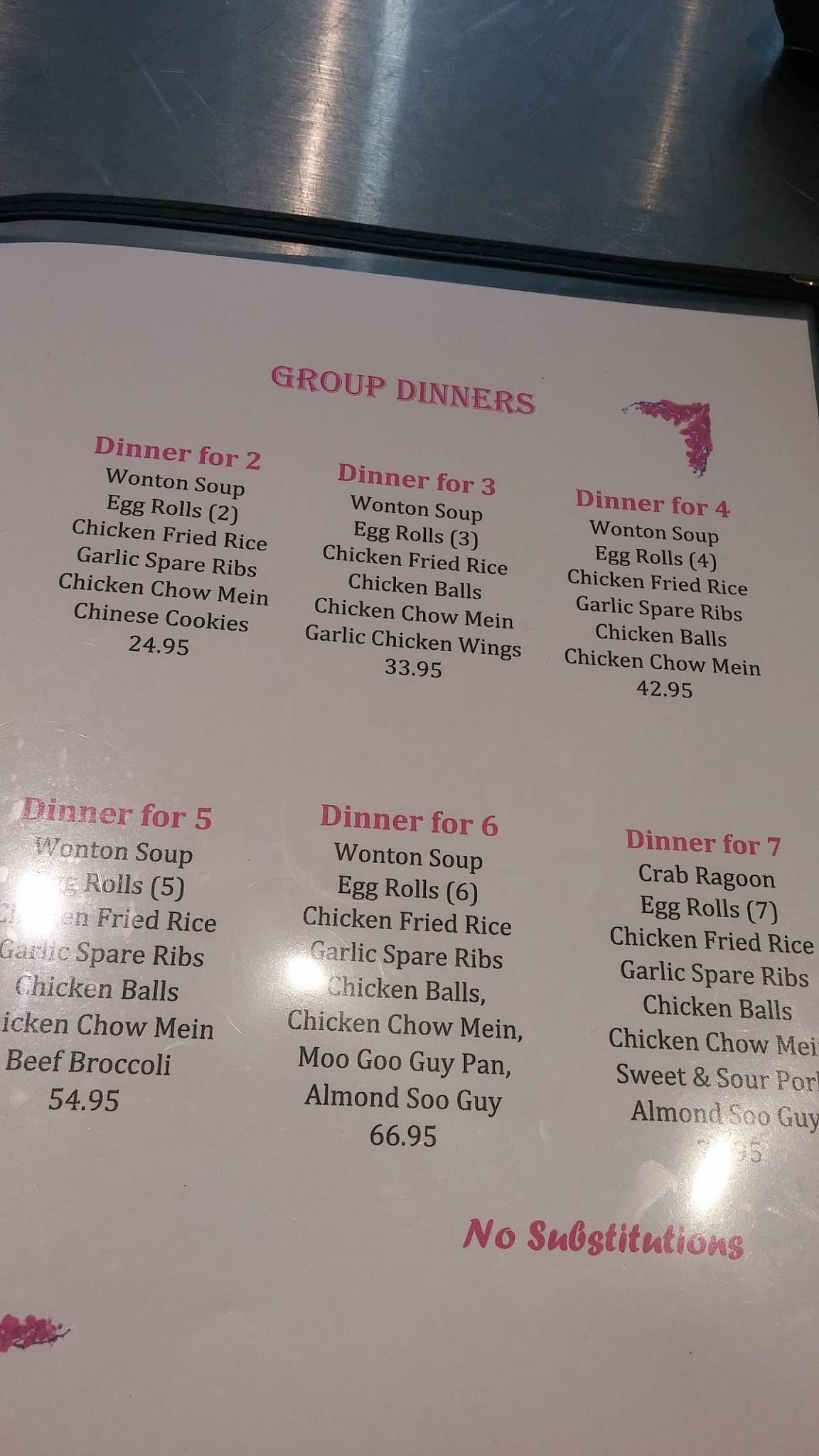 Menu at Tina Kitchen restaurant, Hartland