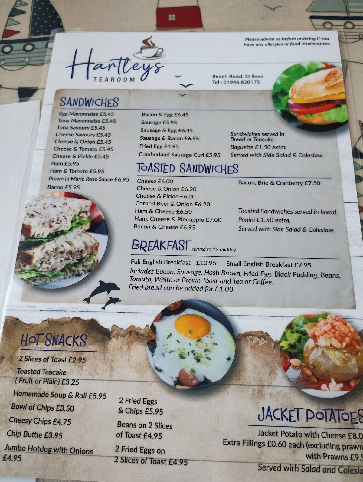 Menu at Hartleys Beach Shop cafe, Saint Bees