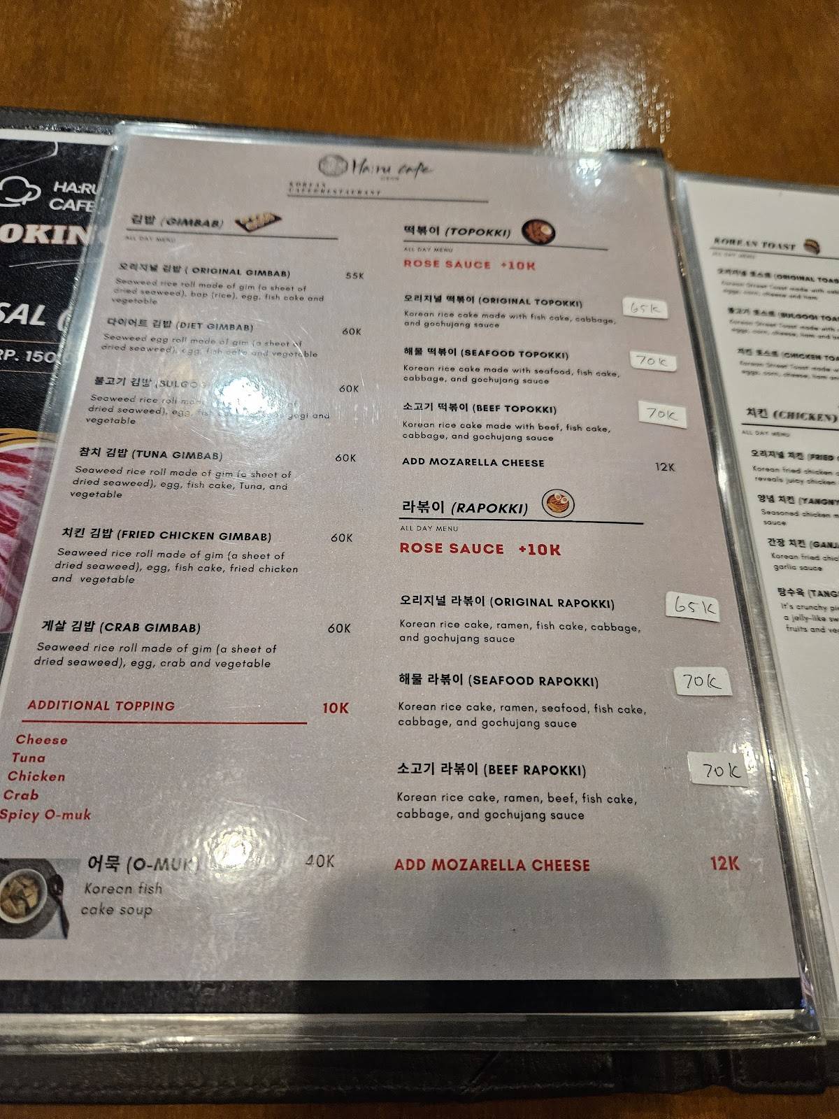 Menu at Haru Cafe, South Jakarta