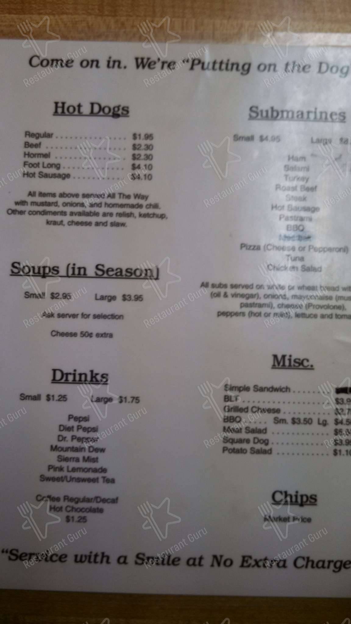 Menu at Harvey's Hot Dogs restaurant, Portsmouth