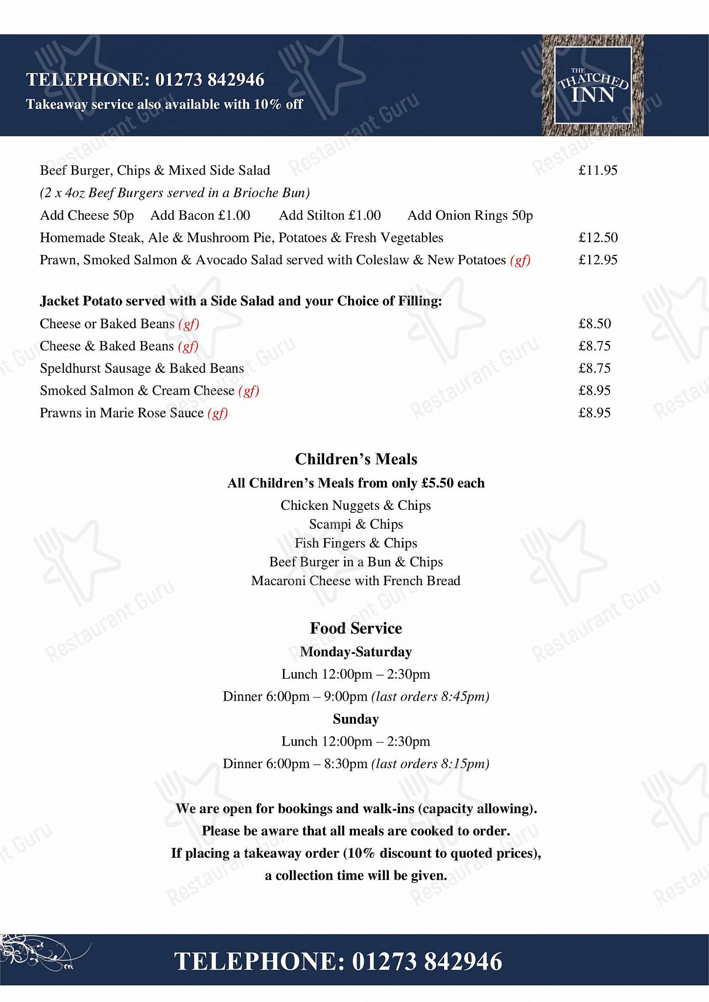 Menu at The Thatched Inn pub & bar, Hassocks