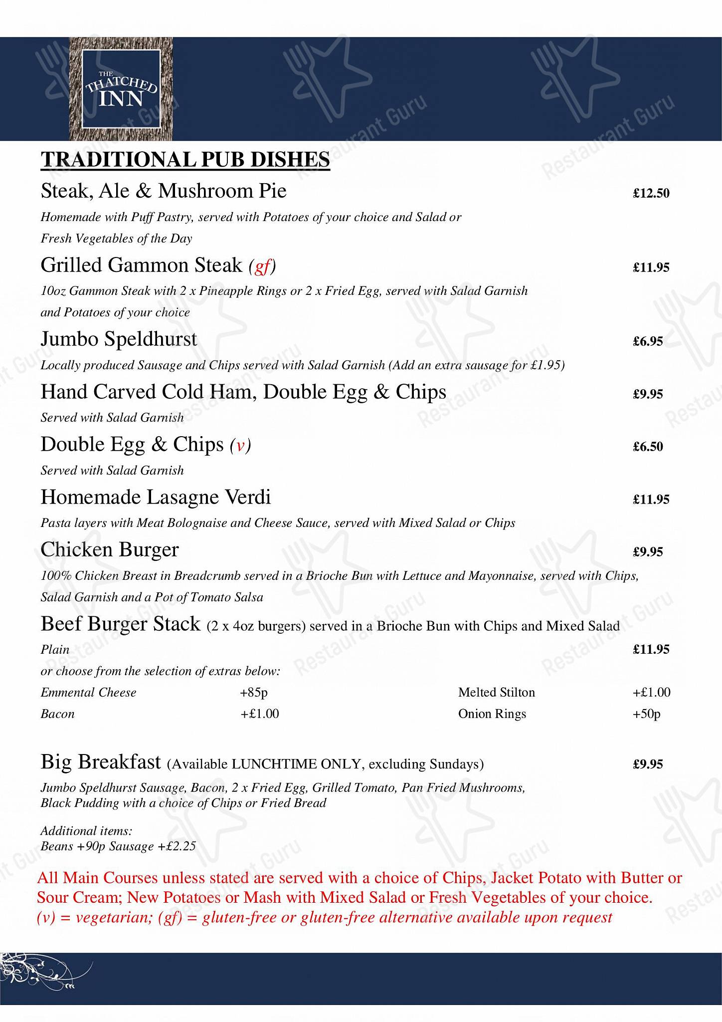 Menu at The Thatched Inn pub & bar, Hassocks