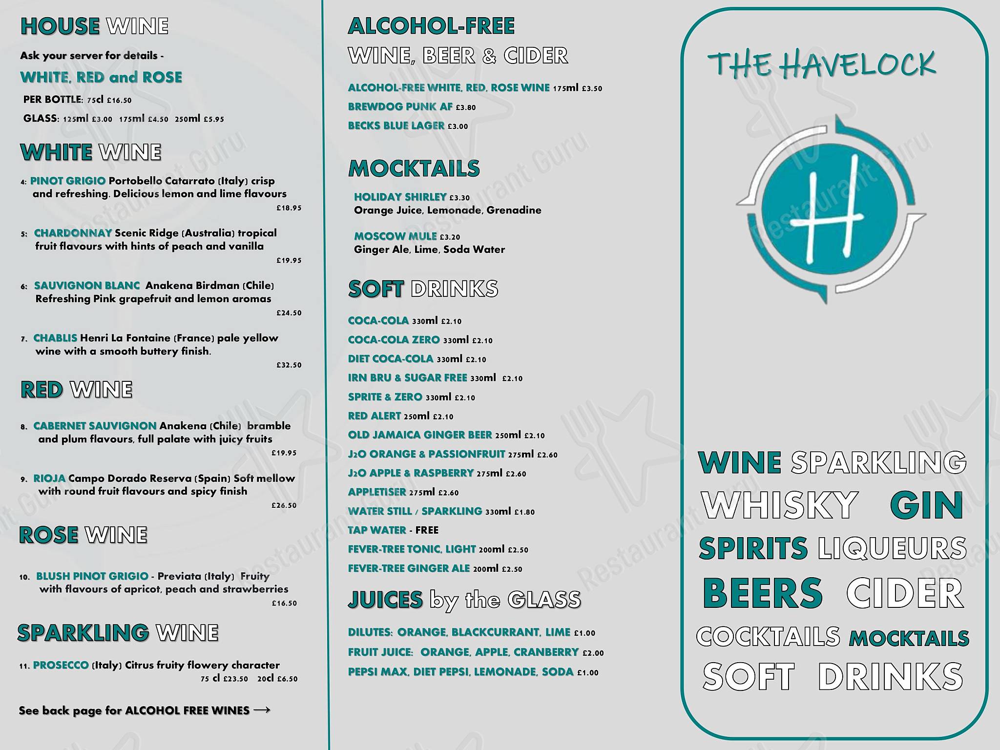 Menu at Havelock House Hotel pub & bar, Nairn