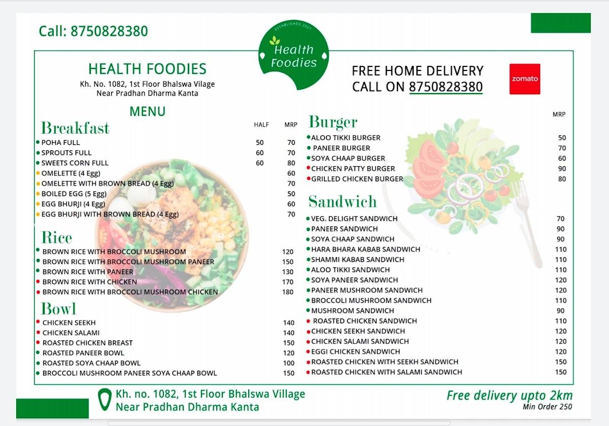 Menu at Health Foodies, Delhi